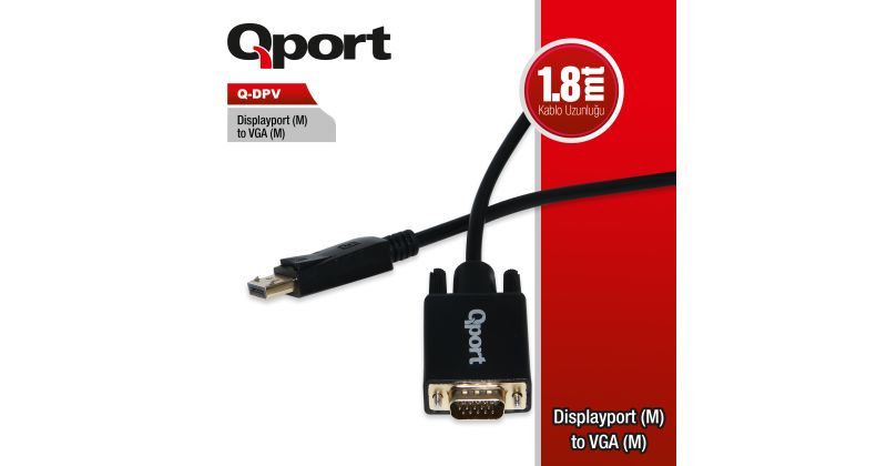 Qport DİSPLAY PORT TO VGA ÇEVİRİCİ 1.8M KABLO Q-DPV | Harcialem.com