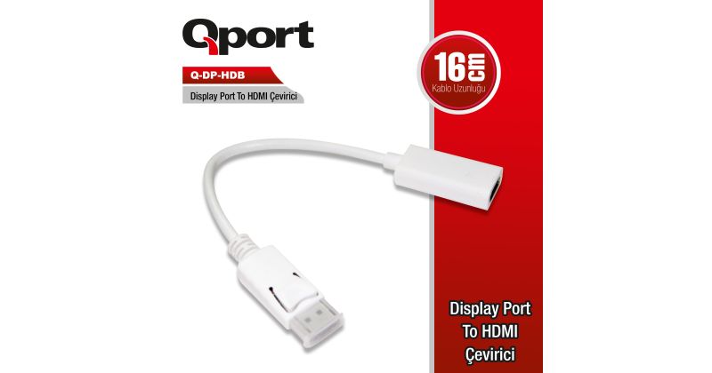Qport DISPLAY PORT TO HDMI ÇEVİRİCİ KABLO Q-DP-HDB | Harcialem.com